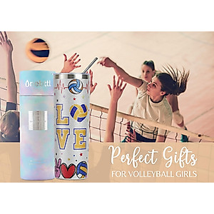 Onebttl Volleyball Gifts for Teen Girls & Team, Stainless Steel Kids Volleyball Tumbler, Double Wall Vacuum Insulated Bottle with Lid & Straw 20oz - Glitter