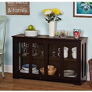 Target Marketing Systems Storage Cabinet with Sliding Glass Doors, Sideboard Buffet with Open Side Panels, Stackable Cupboard for Kitchen, Dining, and Living Room, 42", Espresso