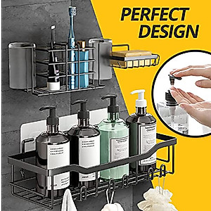 ANWALE Shower Organizer, 5-Pack Shower Shelves, Self Adhesive Shower Caddy without Drilling, Rustproof Stainless Steel Bathroom Accessories Shower Shelf (4-Hook), Corner Shower Caddy over Shower Head