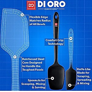 DI ORO Silicone Spatula Set - Rubber Kitchen Spatulas for Baking, Cooking, & Mixing - 600°F Heat-Resistant & BPA Free Silicone Scraper Spatulas for Nonstick Cookware - Dishwasher Safe (3pc, Black)