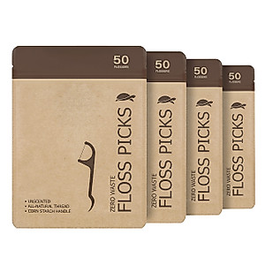 Sea Turtle Dental Floss Picks - Unscented Bamboo Charcoal Thread - All Natural BPA Free Vegan Sustainable Eco Friendly Biodegradable Chemical Free (200 Count)