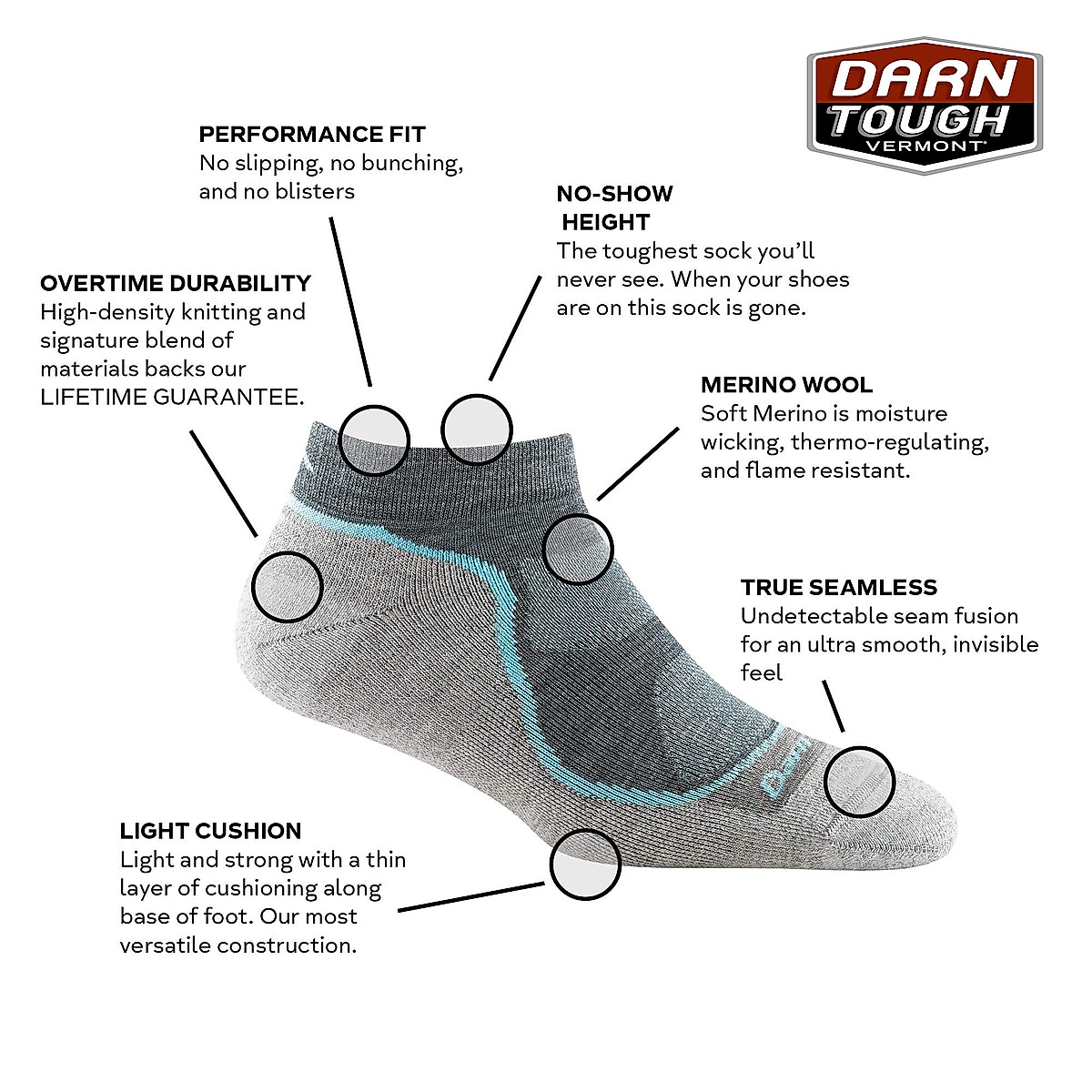 Darn Tough Women's Light Hiker No Show Lightweight Hiking Sock (Style 1986) -