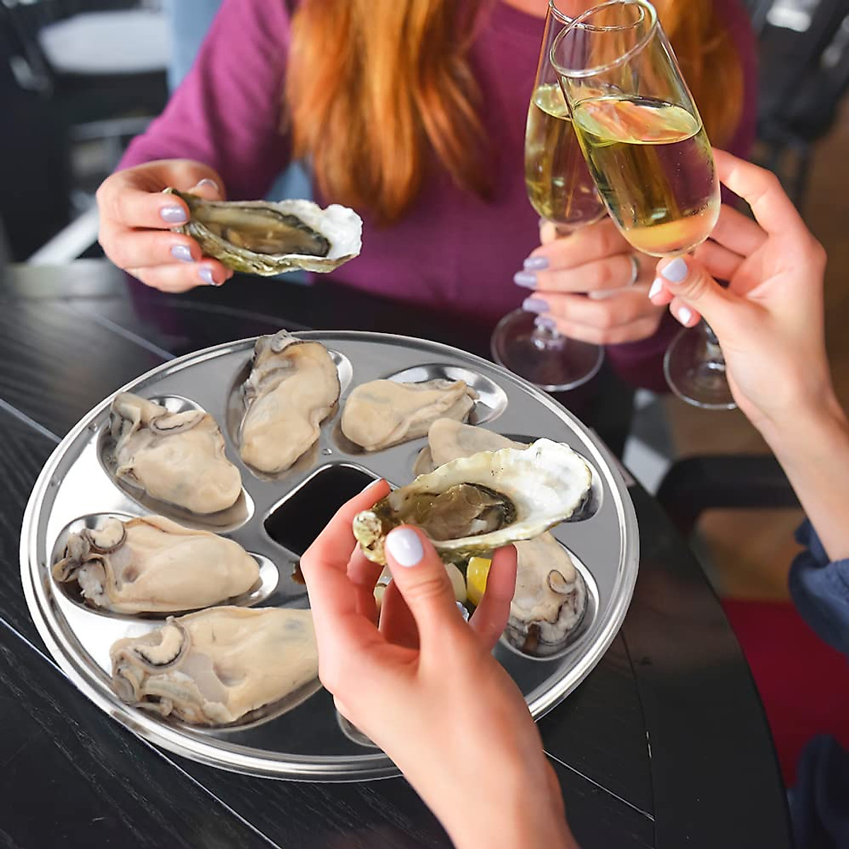 WENDOM Stainless Steel Oyster Plate Grill Pan Serving Trays for Scallop,2Pcak Oyster Shell Shaped Pan and 4pcs Forks Set