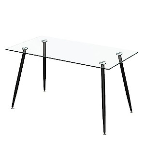 Tangkula Glass Dining Table, Modern Rectangular Table with Tempered Glass Tabletop & Black Steel Legs, Simplistic Kitchen Table, 51 x 27.5 x 29.5 Inch, Versatile Table for Home Office