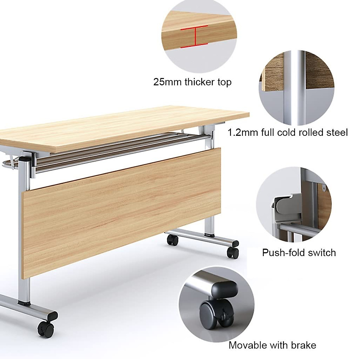 Foldable Meeting Table Set of 3,Flip Top Mobile Training Table with Modesty and Lockable Wheels, for Conference Rooms,Training Rooms,Media Centers,Classrooms