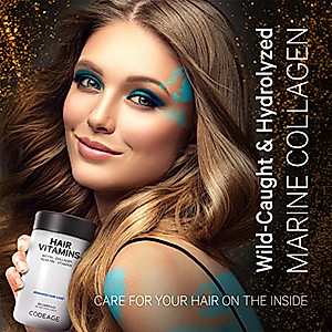 Codeage Hair Vitamins 10000 mcg Biotin, Keratin, Collagen, Vitamin A, B12, C, D3, E, Zinc, Inositol - Hair Care Support for Strength, Thickness Growth - Healthy Hair Supplement Pills - 120 Capsules