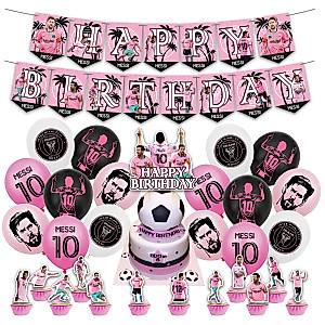 Birthday Party Supplies For messi Includes The Soccer Inspired Happy Birthday Banner - Cake Topper - 24 Cupcake Toppers - 16 Balloons