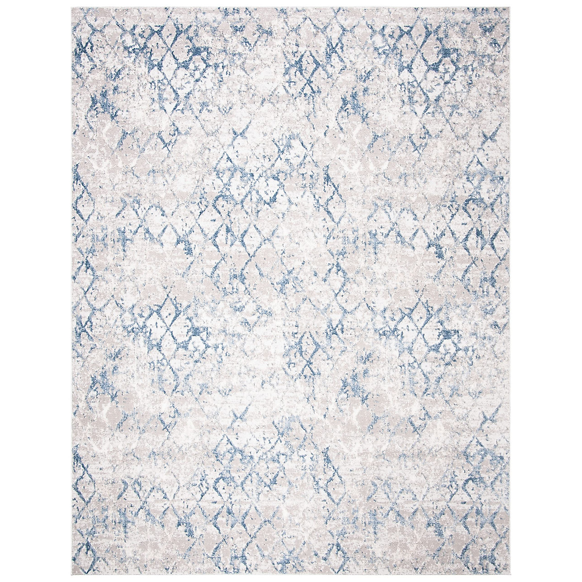 SAFAVIEH Amelia Collection Area Rug - 9' x 12', Light Grey & Blue, Modern Trellis Distressed Design, Non-Shedding & Easy Care, Ideal for High Traffic Areas in Living Room, Bedroom (ALA783G)