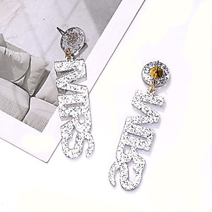 YAHPERN Bride Earrings for Women Wedding Mrs Dangle Earrings (Silver Mrs)