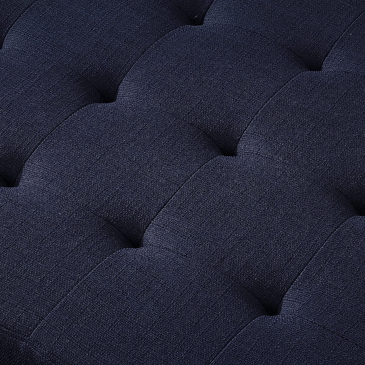24KF Large Square Upholstered Tufted Linen Ottoman, Large Footrest Ottoman with Solid Wood Shelf- Navy Blue