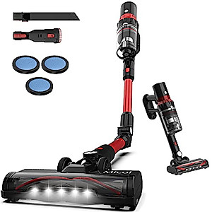 Micol Cordless Vacuum Cleaner, Lightweight Stick Vacuum Cleaner with 30Kpa, Max 50min Runtime, 350W Brushless Motor, LED Display, 6 in 1 Handheld Vacuum Cleaner for Hard Floor Carpet Car Pet Hair, Red
