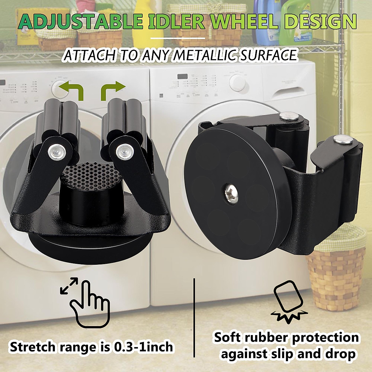 ULIBERMAGNET Magnetic Mop Broom Holder,Heavy Duty Movable Magnetic Broom Holder Rack,Anti-slip Wall Mounted Utility Storage Mop Shovel Hanger for Garage, Kitchen, Laundry, Garden(2 Pack/Black)