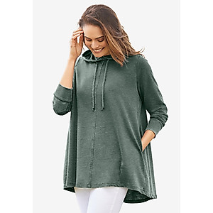 Woman Within Women's Plus Size Cloud Bliss Pleat-Back Swing Sweatshirt - 1X, Black