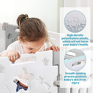 Dripex Baby Playpen, Foldable Playpen for Babies and Toddlers, Adjustable Shape Baby Fence, Safety Play Yard with Gate, Portable Play Area for Indoor or Outdoor (Grey+White,18 Panel)