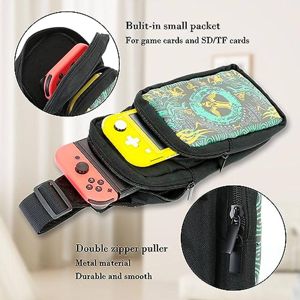 PERFECTSIGHT Travel Bag for Nintendo Switch/Lite/OLED, Cute Crossbody Shoulder Bag for Tears of The Kingdom, Portable Sling Backpack Game Carrying Case for NS Console Dock Joy-Cons Accessories, Green
