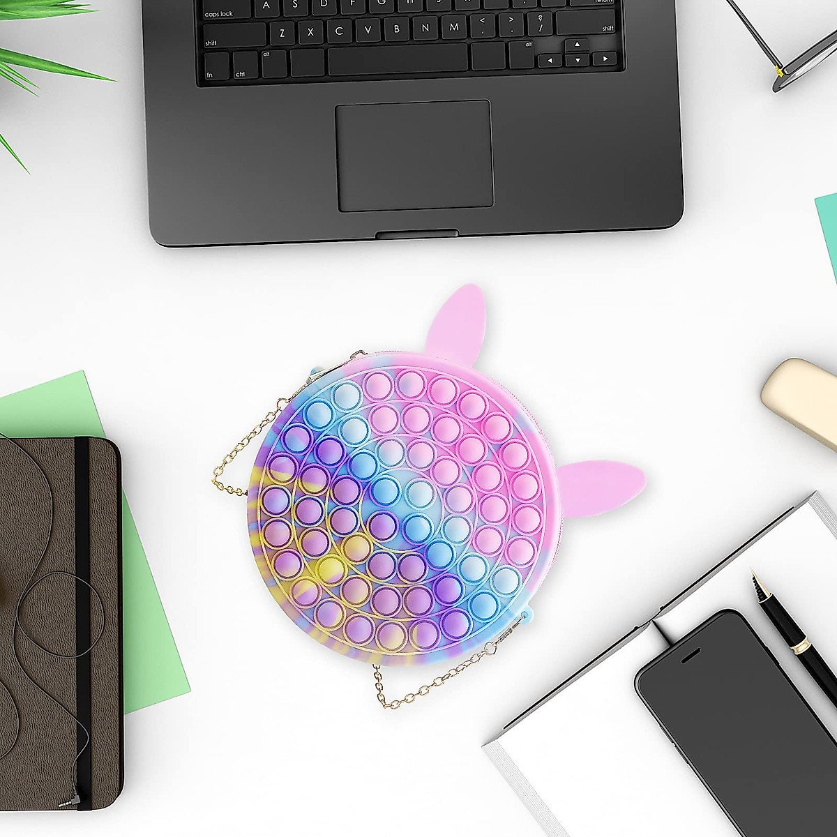 AndTree Pop Shoulder Bag Fidget Toys Rainbow Pop Bubble It Purse for Girls Gift Cross-Body Bag Rabbit Ear