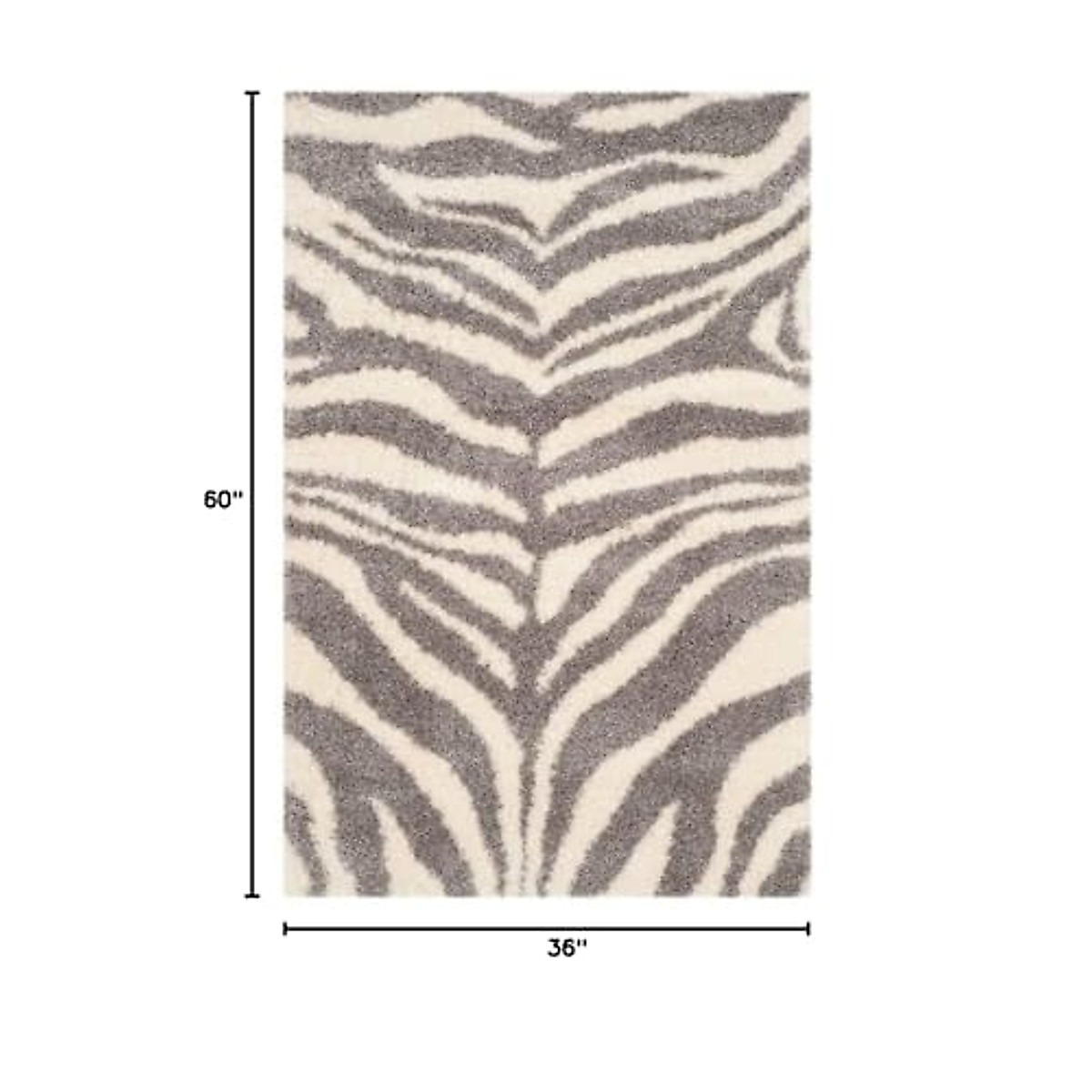 SAFAVIEH Portofino Shag Collection Accent Rug - 3' x 5', Ivory & Grey, Zebra Design, Non-Shedding & Easy Care, 2-inch Thick Ideal for High Traffic Areas in Foyer, Living Room, Bedroom (PTS215A)