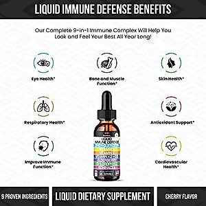 Zinc Quercetin Vitamin C D3 Liquid Immune Support with Vitamin A K2 Echinacea Chlorophyll and Elderberry - 9in1 Immune Defense Drops Complex for Immunity Health Respiratory Health - 60 Servings