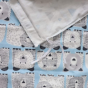 Emenpy 100% Cotton Crib Bedding Set for Infant Boys Girls,3 Pcs Baby Pattern Bed Linen Include Duvet Cover,Fitted Sheet,Pillowcase,Nursery Decoration,No Filler(Sky Blue)