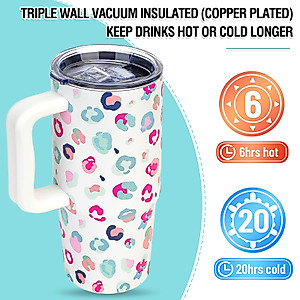 Zukro 24 oz Tumbler with Handle and Straw, Triple-wall Vacuum Insulated Coffee Travel Mug with 2 Lids For Hot/Cold Drinks, No Sweat Stainless Steel Cup for Home/Office, Dishwasher Safe