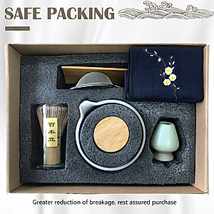 Artcome Japanese Matcha Tea Set, Bowl with Pouring Spout, Whisk, Tea Scoop, Ceramic Whisk Holder, Matcha Powder Caddy, Handmade Matcha Ceremony Kit For Japanese Tea Ceremony (9Pcs)