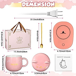 Coffee Cup Warmer Coffee Warmer with Mug for Women Electric Coffee Mug Heater Temperature Control Ceramic Cute Cat Smart Coffee Warmer for Office Desk Home Christmas Birthday Gift(Pink)
