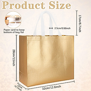 Rikkmte 12Pcs Reusable Gift Bags,Gold Glossy Tote Bags with Handle,Glossy Finish Grocery Bag,Non-woven Shopping Bags,Foldable Bridesmaids Bags Gift Bags for Women Bridesmaid Wedding Birthday Party