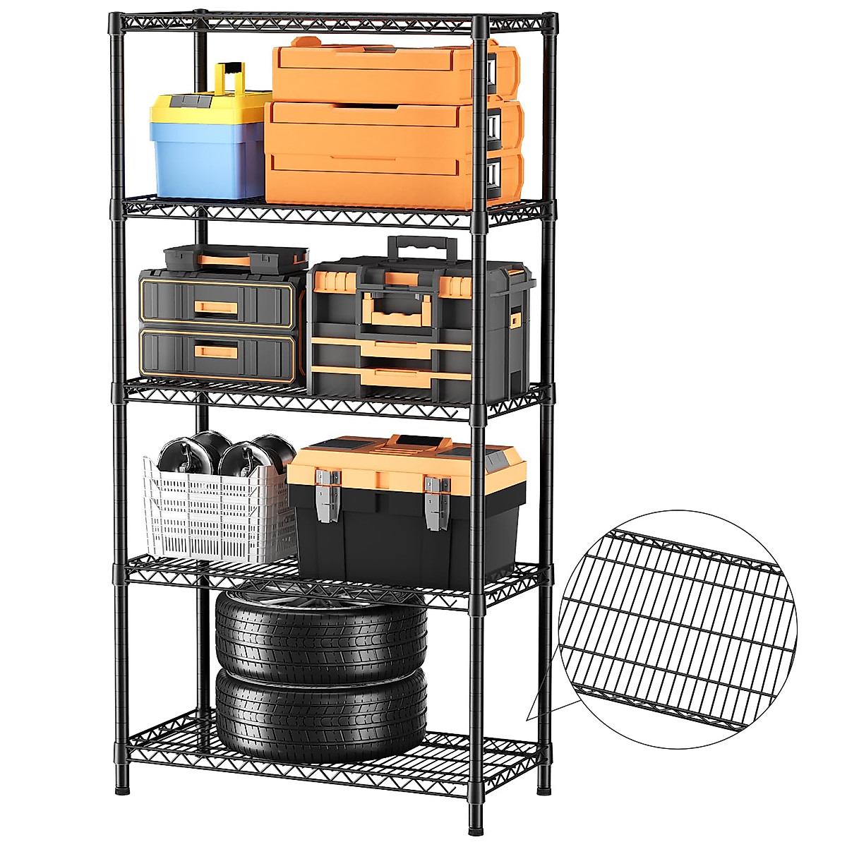 SINGAYE 5 Tier Adjustable Heavy Duty Storage Shelving Unit 1750LBS Shelves 18"D x 36"W x 71"H Black Industrial Garage Organizers