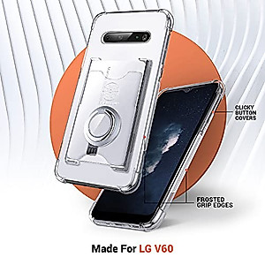 Shields Up for LG V60 ThinQ Case, LG V60 5G Case, Minimalist Wallet Case with Card Holder and Ring Kickstand/Stand, [Drop Protection] Slim Protective Cover for LG V60 ThinQ - Clear