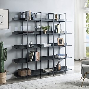 Harper & Bright Designs 5 Tier Bookcase Home Office Open Bookshelf, Vintage Industrial Style Shelf, MDF Board, White Metal Frame, Oak