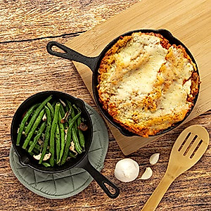 Country Living Pre-Seasoned Cast Iron Skillet, Oven Safe Frying Pans with Silicone Handle Sleeves, Durable Indoor and Outdoor Cookware, Set of Two, 6-Inch and 8-Inch, Black