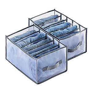 TECHMILLY Clothes Drawer Organizer for Jeans, 5 & 7 Grids Closet Pants Organizers, Wardrobe Storage Baskets for Jeans, Shirts, Sweaters