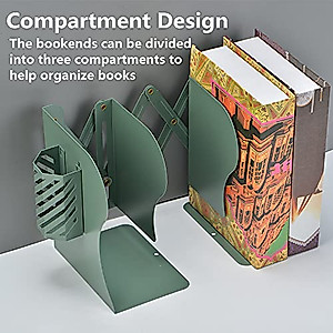 Citmage Adjustable Bookends 3 Compartments Decorative Metal Book Holders Heavy Duty Expandable Book Stand Organizer Magazine File Book Racks for Desk, Shelf, Office, Stationery Gift(Green)