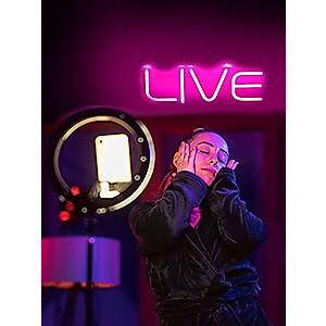LIVE Neon Sign, LED Live On Air Neon Lights for Tiktok, Youtube, Twitch, Streamers/Gamers, Cool Live Streaming Recording Sign - Round Led Sign for Studio Bedroom Wall Game Room Party Decor (Pink)