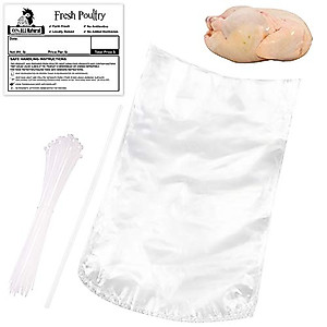 Poultry Shrink Bags,50Pcs Clear Poultry Heat Shrink Bags BPA Free 10x16 Inch Freezer Safe with 50PCS Zip Ties,50PCS Freezer Labels and a Silicone Straw for Chickens,Rabbits