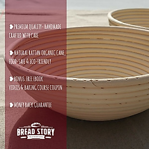 (10 inch) Round Banneton Proofing Basket Set - Brotform Handmade Unbleached Natural Cane For homemade Crusty Fresh, Easy to Bake Bread With Professional Marks Rising dough Bread Kit with washableCloth