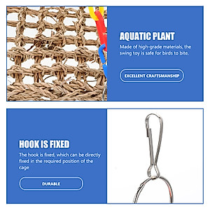 VILLCASE Bird Foraging Cage , Seagrass Woven Climbing Hammock Swing Mat with Colorful Chewing Rope Toys, Suit for Lovebirds, Finch, Parakeets, Conure, Cockatiel