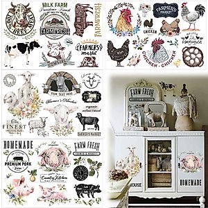 4 Sheet Morning Farmhouse Rub on Transfers, Farmhouse Fresh Craft Transfers for Furniture Farmhouse Theme Style Rub on Transfers for Decorate Doors Wall Window Mirrors Calendars Vases