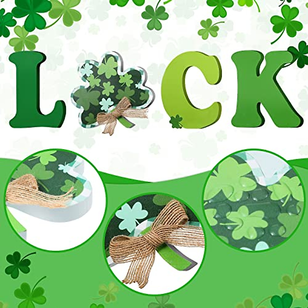 4 Pieces St. Patrick's Day Decorations Lucky Letter Wooden Table Signs Shamrock Table Centerpiece for Gift Tabletop Desk Party Home Tray Decor