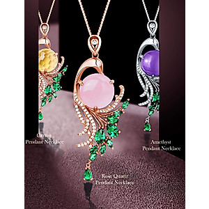 HXZZ Fine Jewelry Natural Gemstone Rose Quartz Sterling Silver Pendant Necklace Birthstone Anniversary Birthday Gifts for Women Her Mom Mother Wife