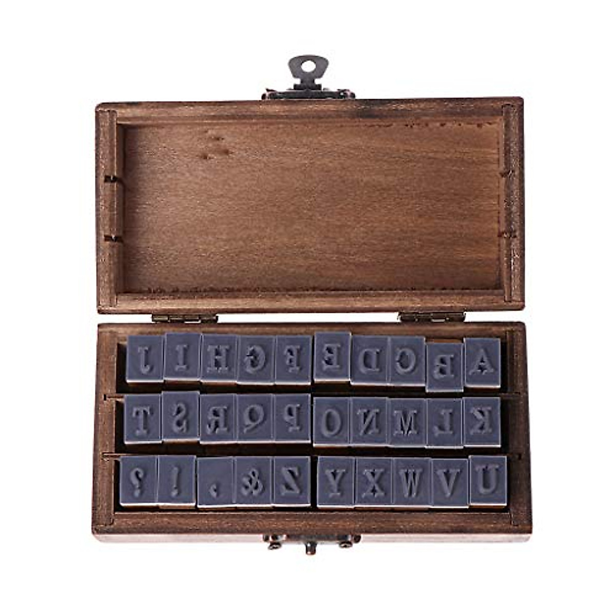LIANXUE Retro Alphabet Uppercase Letter Stamps Set of 10 with Wooden Storage Box DIY Kit for Postcard Greeting Card Making As Shown Wooden and Rubber