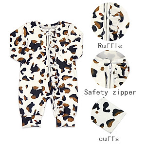 Newborn Baby Romper Clothes One Piece Toddler Unisex Creepers Romper ,Infant Tie Dye Print Zipper Front Kids Jumpsuit Rompers Clothes (Coffee Cow Print, 0～3Months)