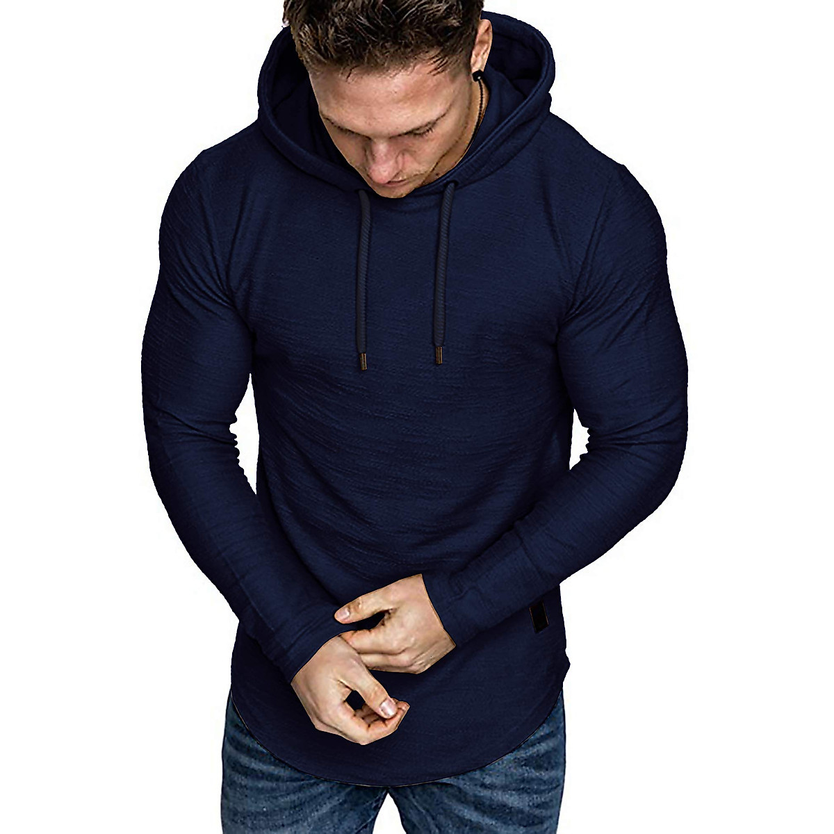 Lexiart Mens Fashion Athletic Hoodies Sport Sweatshirt Solid Color Fleece Pullover Navy Large