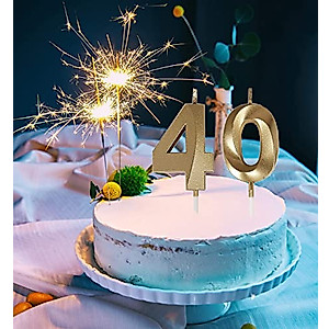 Bailym 40th Birthday Candles,Gold Number 40 Cake Topper for Birthday Decorations Party Decoration