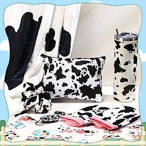 Bokon Cow Print Stuff for Girls, Cow Themed Set Include 50" x 60" Warm Plush Cute Blankets 20 oz Cow Tumbler Socks Cosmetic Bag Lipstick Holder Scrunchies Cow Sticker for Cow Lover