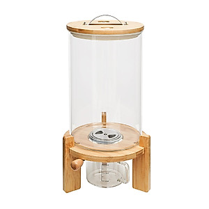AngelcityCC Flour and Cereal Container, 7.5L Rice Dispenser, Glass Food Storge Container for Kitchen Organization and Pantry Store, with Airtight Lid, Measuring Cup and Wooden Stand