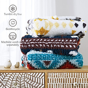 CASAAGUSTO Boho Sherpa Throw Blanket, Aztec Throw Blanket, Ultra Soft, Warm, Cozy, Plush, Thick Fleece Bohemian Throw Blanket for Couch, Bed, Sofa (Navy Blue 50 * 60 Inch)