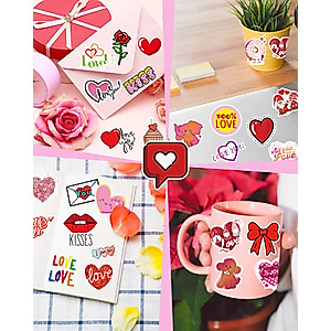 Valentines Day Stickers, Heart Stickers for Water Bottles Cards Gift Boxes Party Favors, Valentines Gifts for Kids Classroom, Waterproof Vinyl Love Stickers for Kids Teens Girls