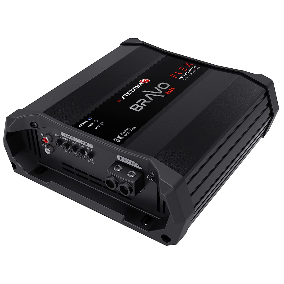 Stetsom Bravo BASS Flex 3K Mono Class D Car Audio Amplifier, Automatic Impedance System 0.5 to 2 Ohms, Monoblock, 3000 Watts RMS at Variable Impedance, 3000x1, Smart Multi-impedance Subwoofers Amp