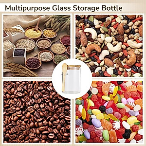 Kitchen Glass Jars with Spoons, 3 PCS Large Capacity Kitchen Canisters, 20 OZ Transparent Glass Kitchen Containers, Clear Glass Bottle with Airtight Bamboo Lid, Kitchen Organizer for Grains, Spices, Coffee Beans, Snacks